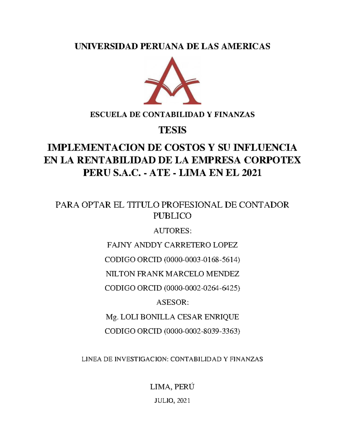 Tesis: Implementación de Costos y Su Influencia en la Rentabilidad ...