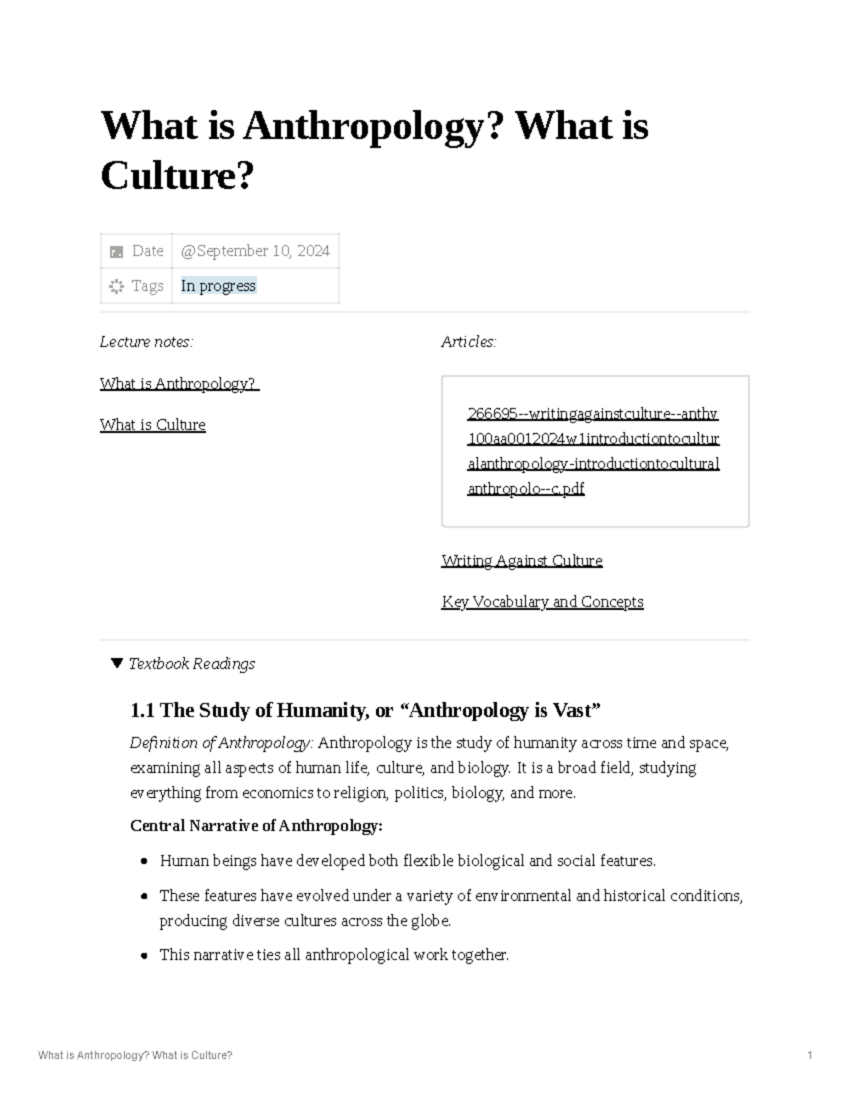 ANTH101 Lecture Notes: Exploring Anthropology & Culture Concepts - Studocu
