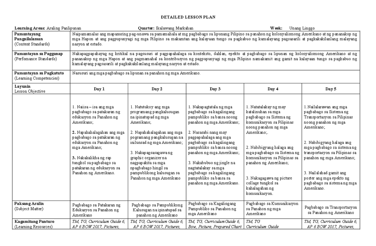 DLP Q2 W1 - Detailed Lesson Plan on Education Policy Changes - Studocu