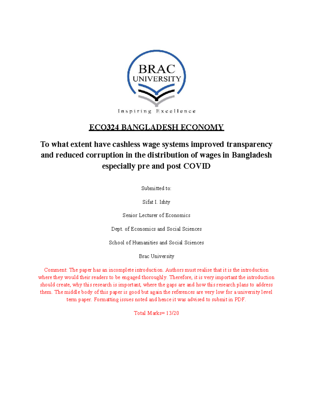 ECO324 Final Exam: Impact of Cashless Wage Systems on Transparency in ...