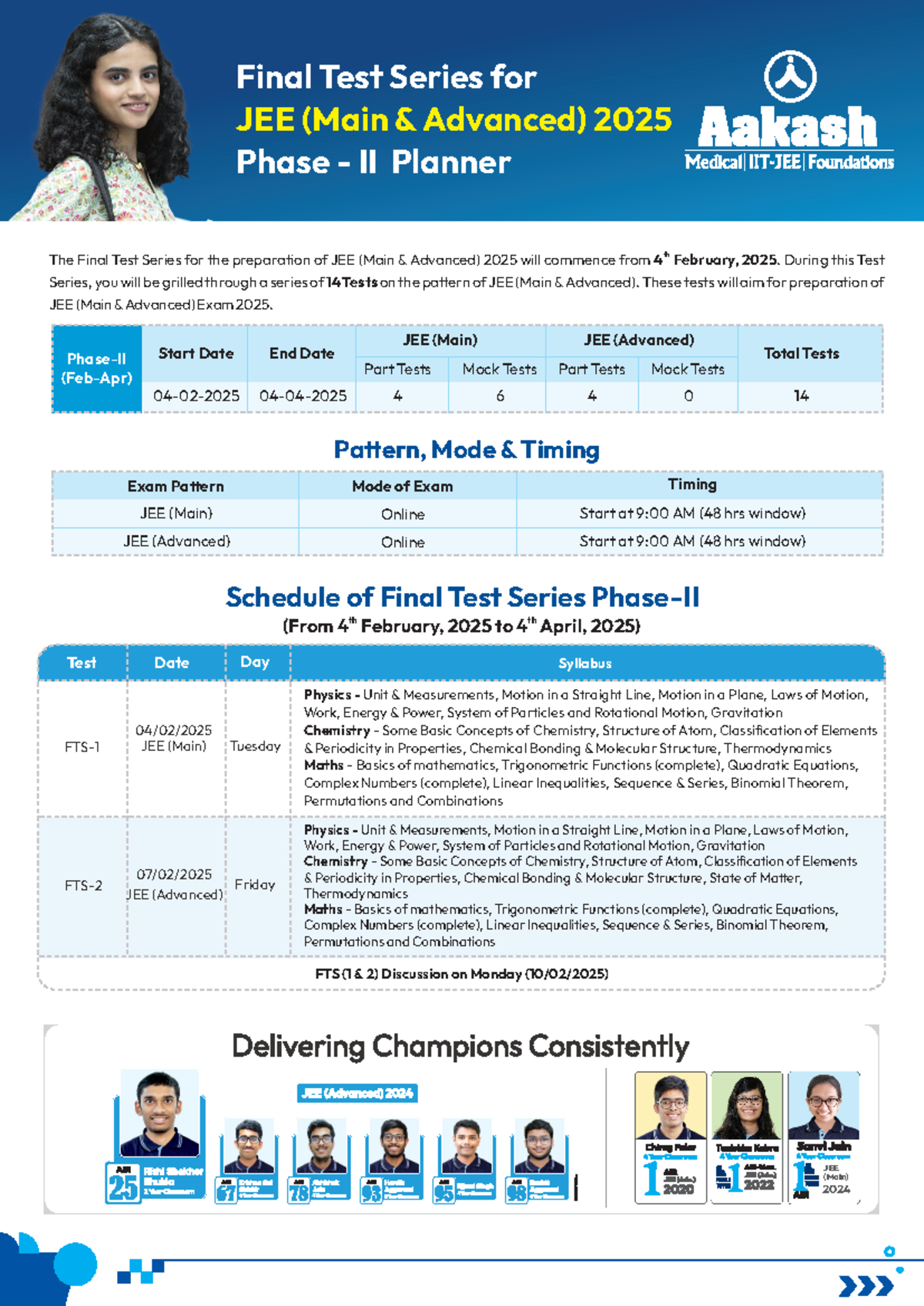 FTS JEE (Main & Advanced) 2025 - Phase II Test Series Schedule - Studocu