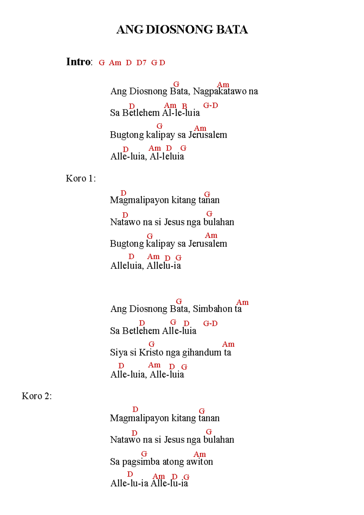 ANG DIOSNONG BATA - Song Lyrics and Chords Breakdown - Studocu