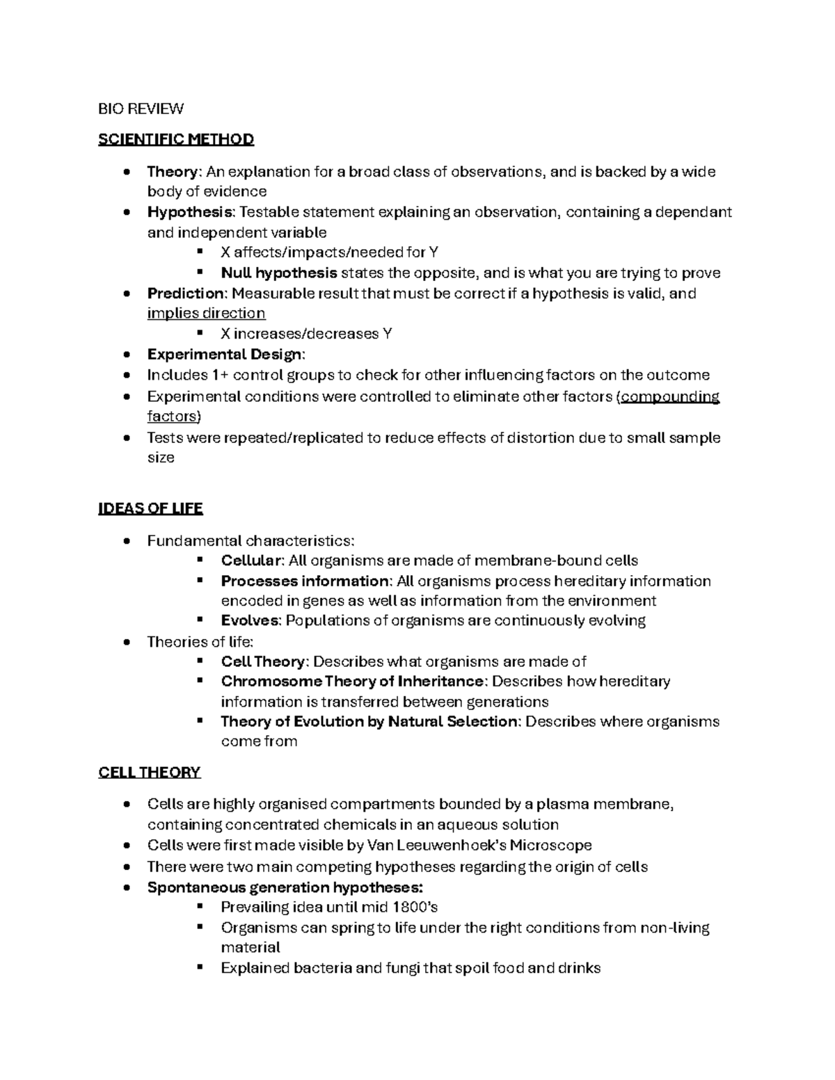 BIO 101 Review: Key Concepts of Scientific Method and Evolution - Studocu