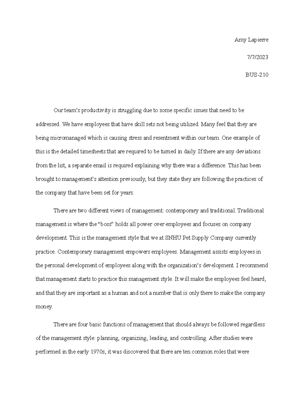 Module 2 Report to Management - Amy Lapierre 7/7/ BUS- Our team’s ...