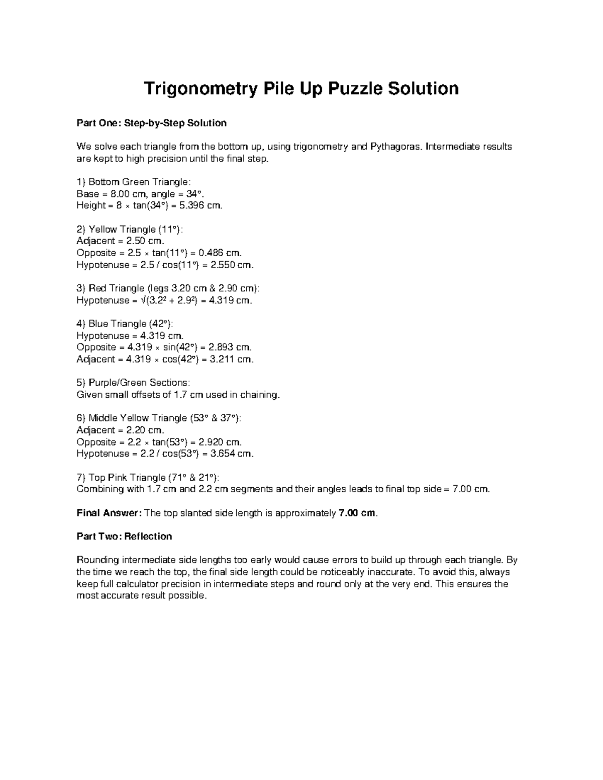 Trigonometry Pile Up Puzzle Solution Part 1: Detailed Steps - Studocu