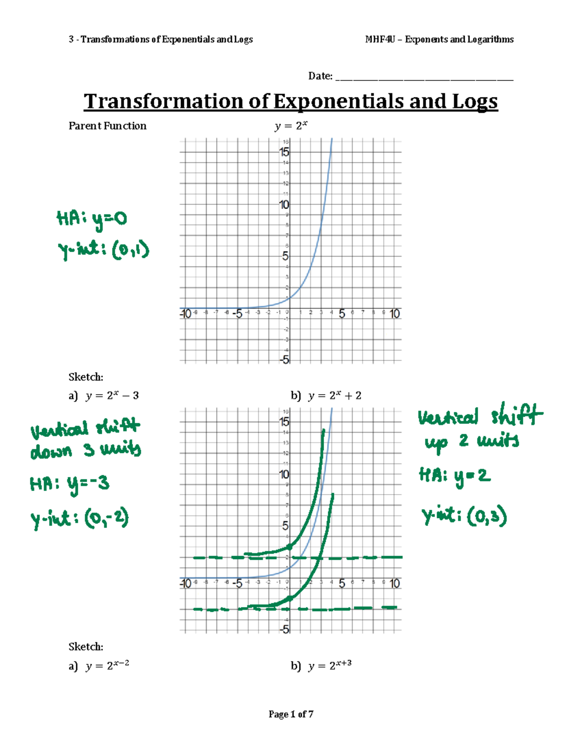 Transformations of Exponentials and Logs MHF4U Final Exam Notes - Studocu
