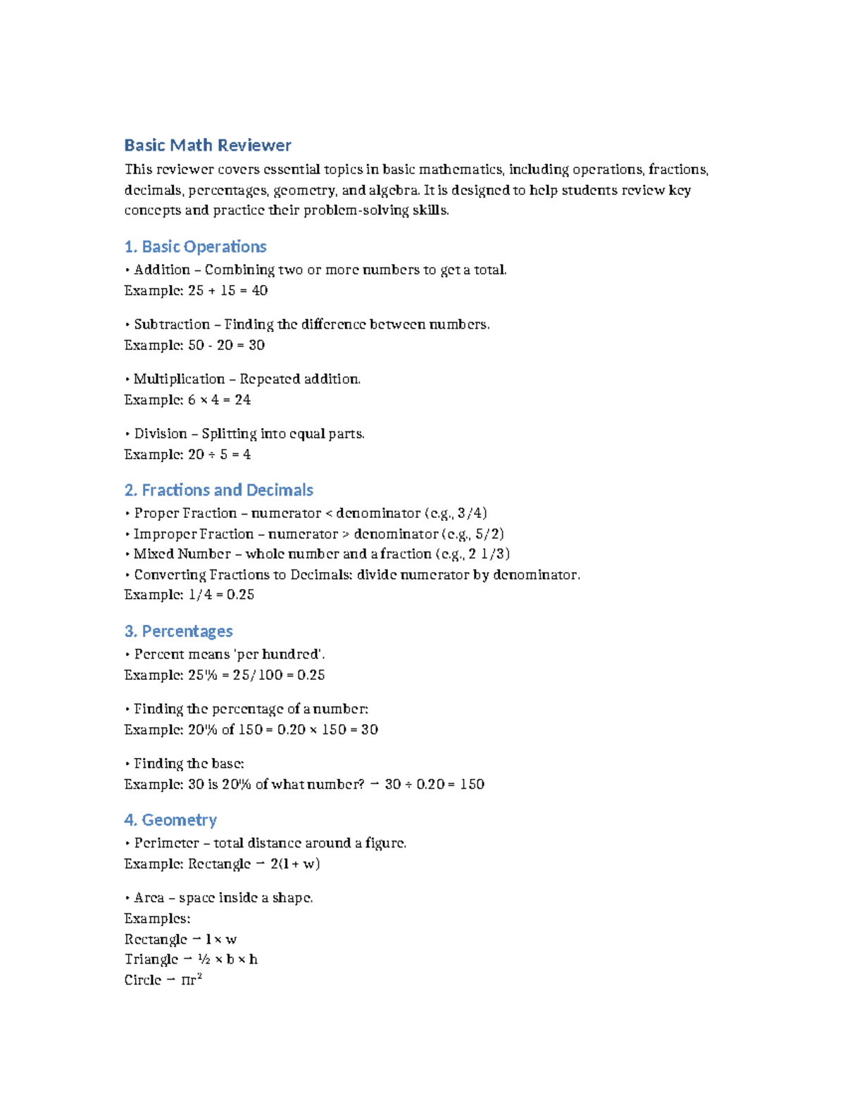Basic Math Reviewer - Essential Topics in MATH 101 - Studocu