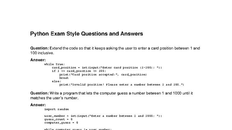Python Exam Q&A: Style Questions & Answers - Studocu