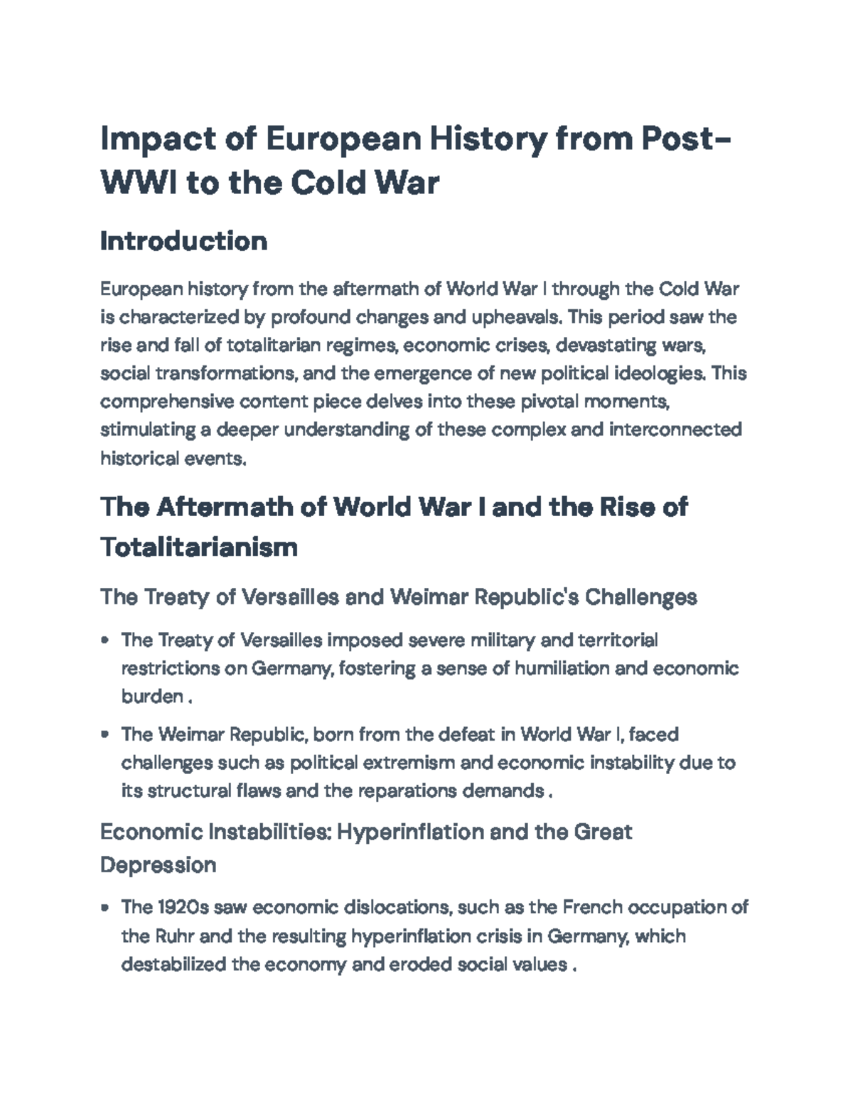 Analyzing European History: Post-WWI to Cold War (HIST 101) - Studocu