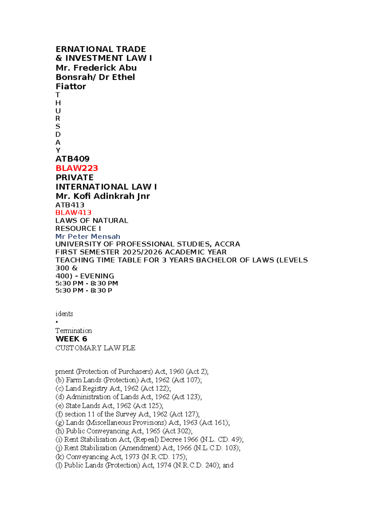 BLAW223 & BLAW413 Teaching Timetable for Law Students - Studocu
