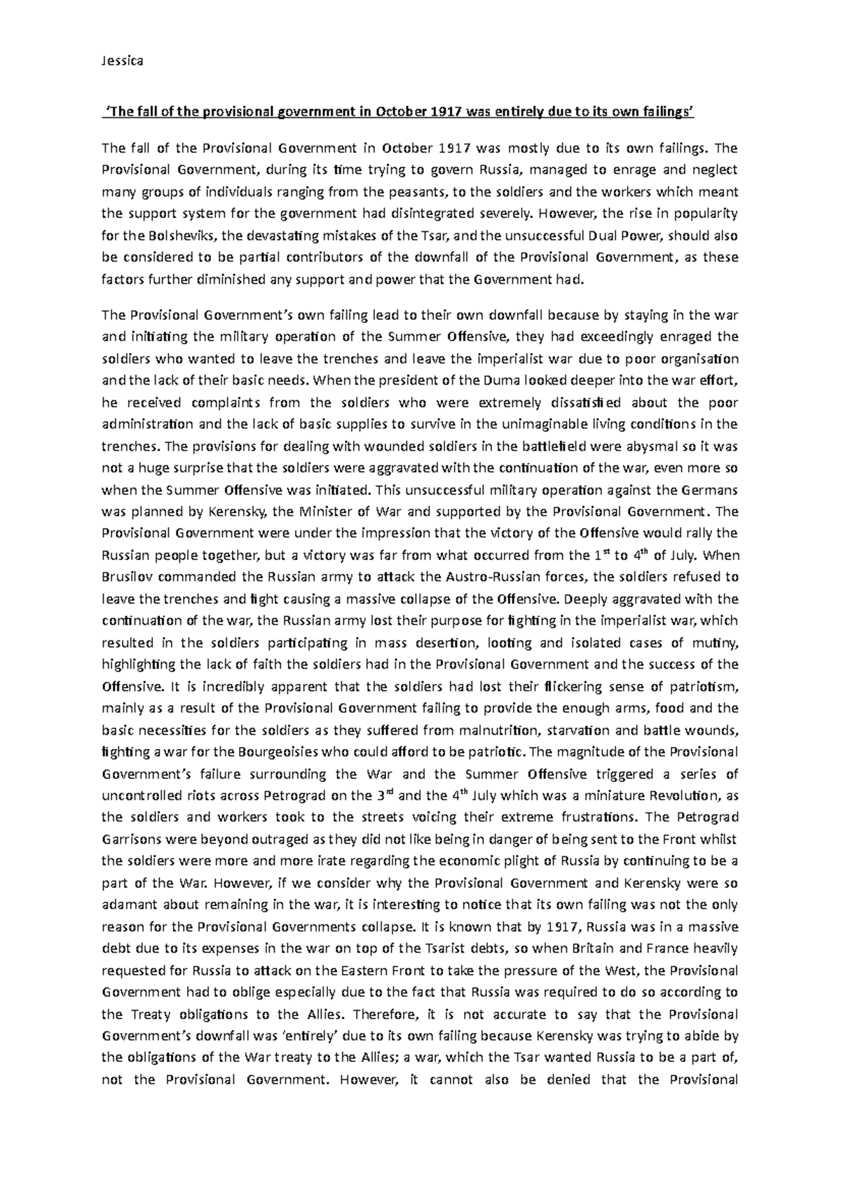 The Downfall of the Provisional Government in 1917: An Essay Analysis ...