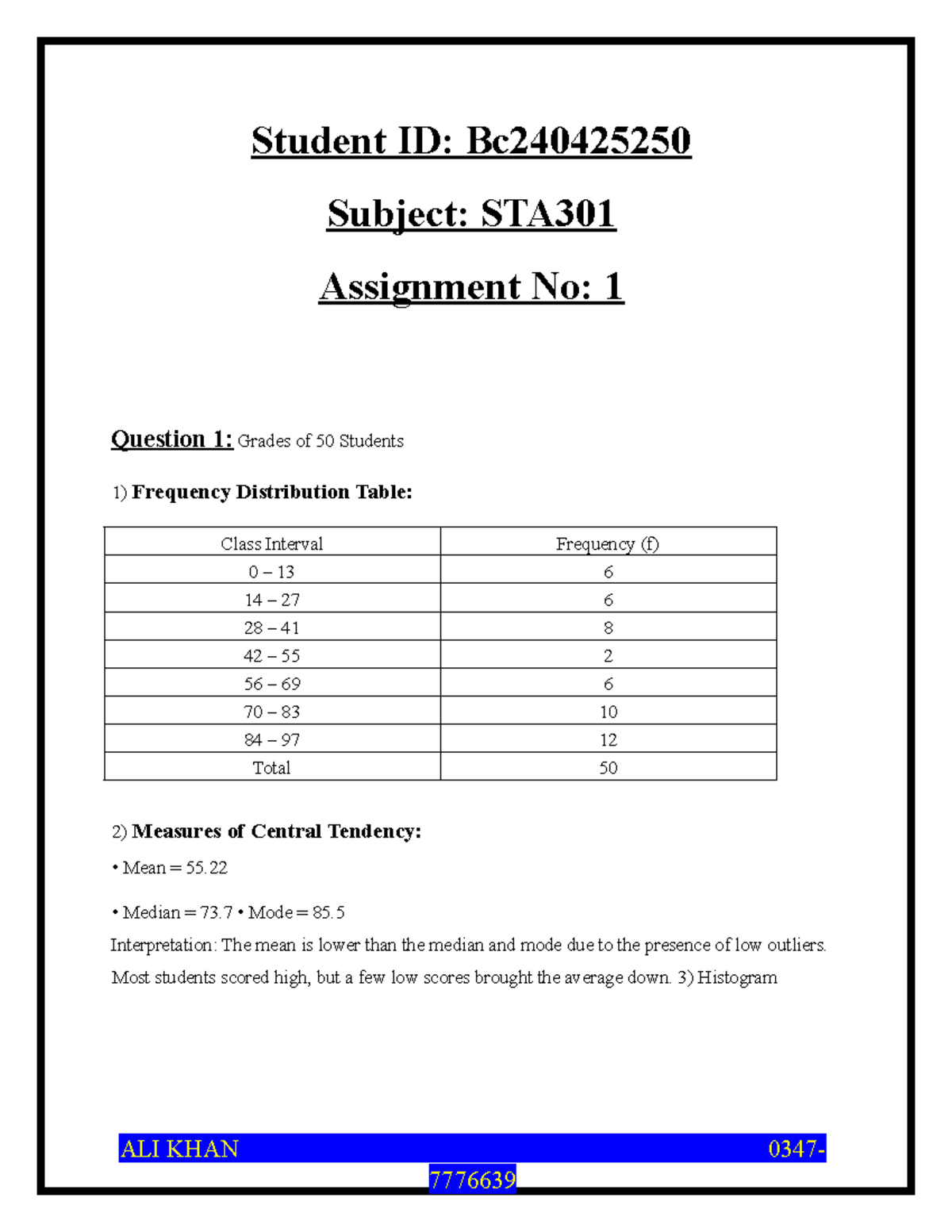 Spring 2025 STA301 Assignment 1: Grades & Regression Analysis - Studocu