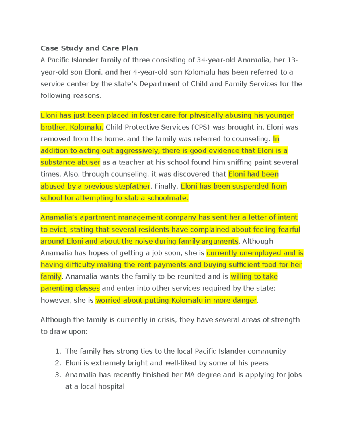 Case Study & Care Plan: Pacific Islander Family Crisis Analysis - Studocu