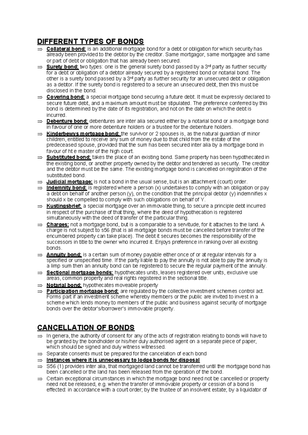 Different Types of Bonds: Overview and Cancellation Procedures - Studocu