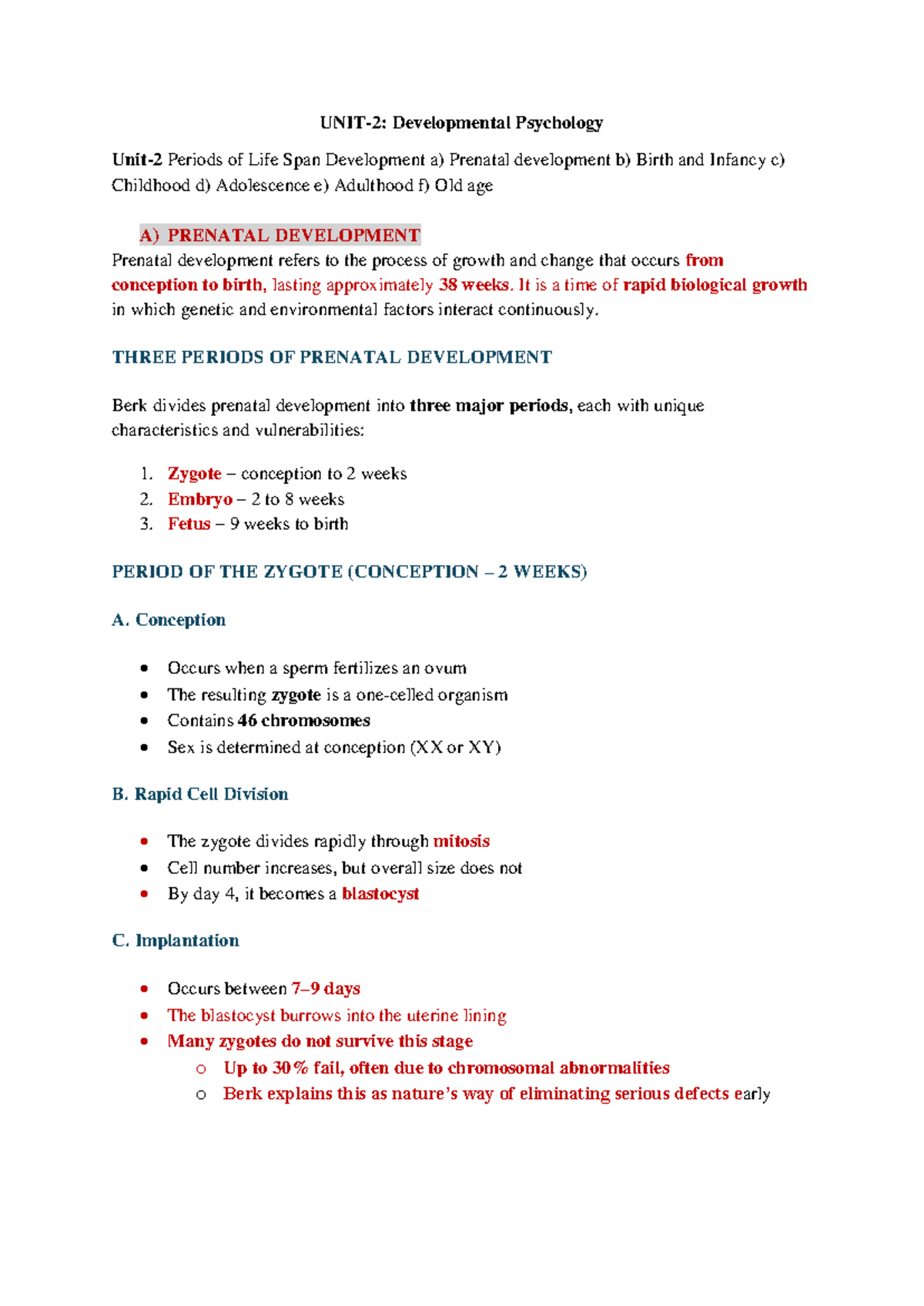 Developmental Psychology (PSY 201): Unit 2 - Prenatal, Birth & Infancy ...