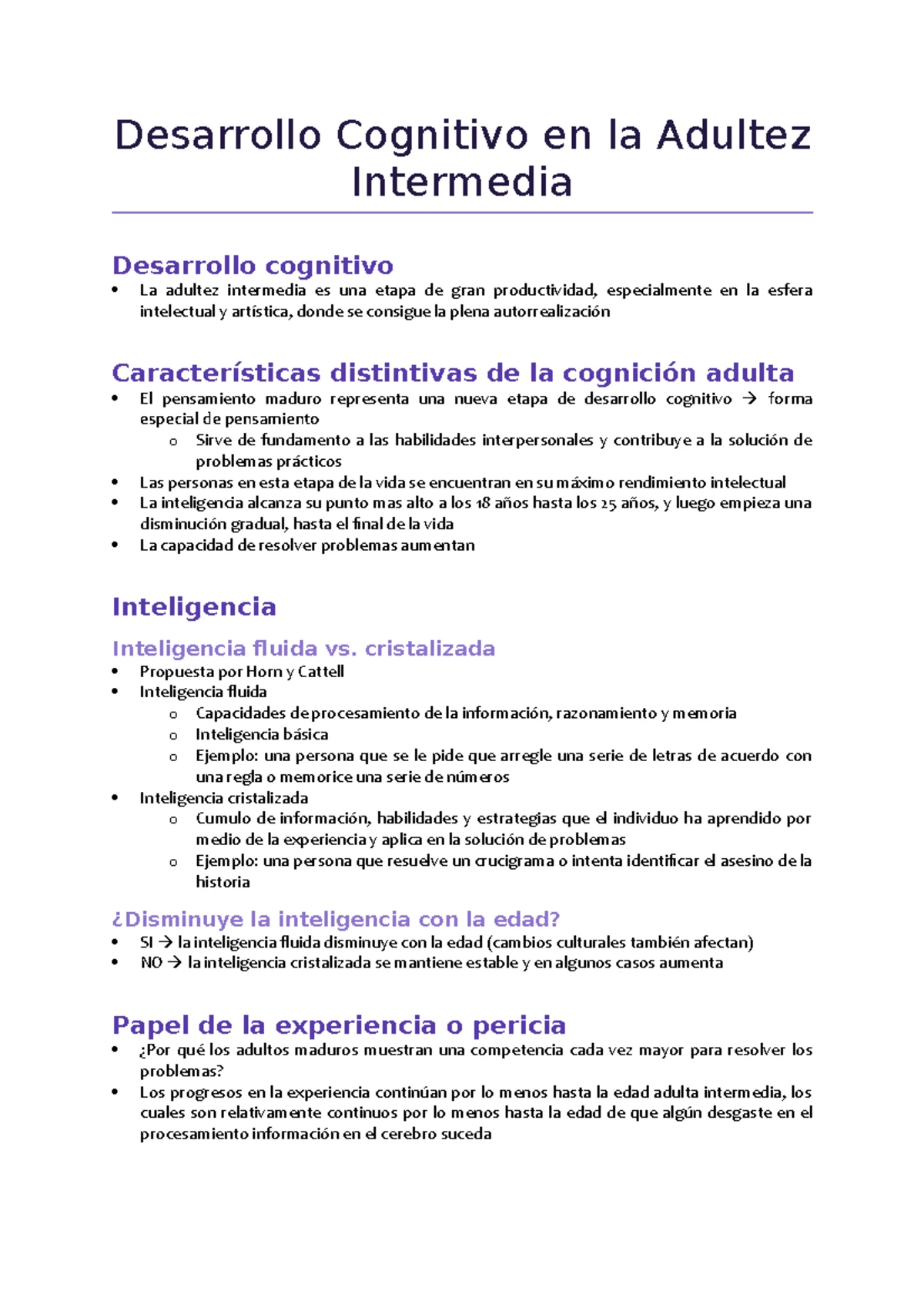 Desarrollo Cognitivo en la Adultez Intermedia - cristalizada Propuesta por Horn y Cattell - Studocu