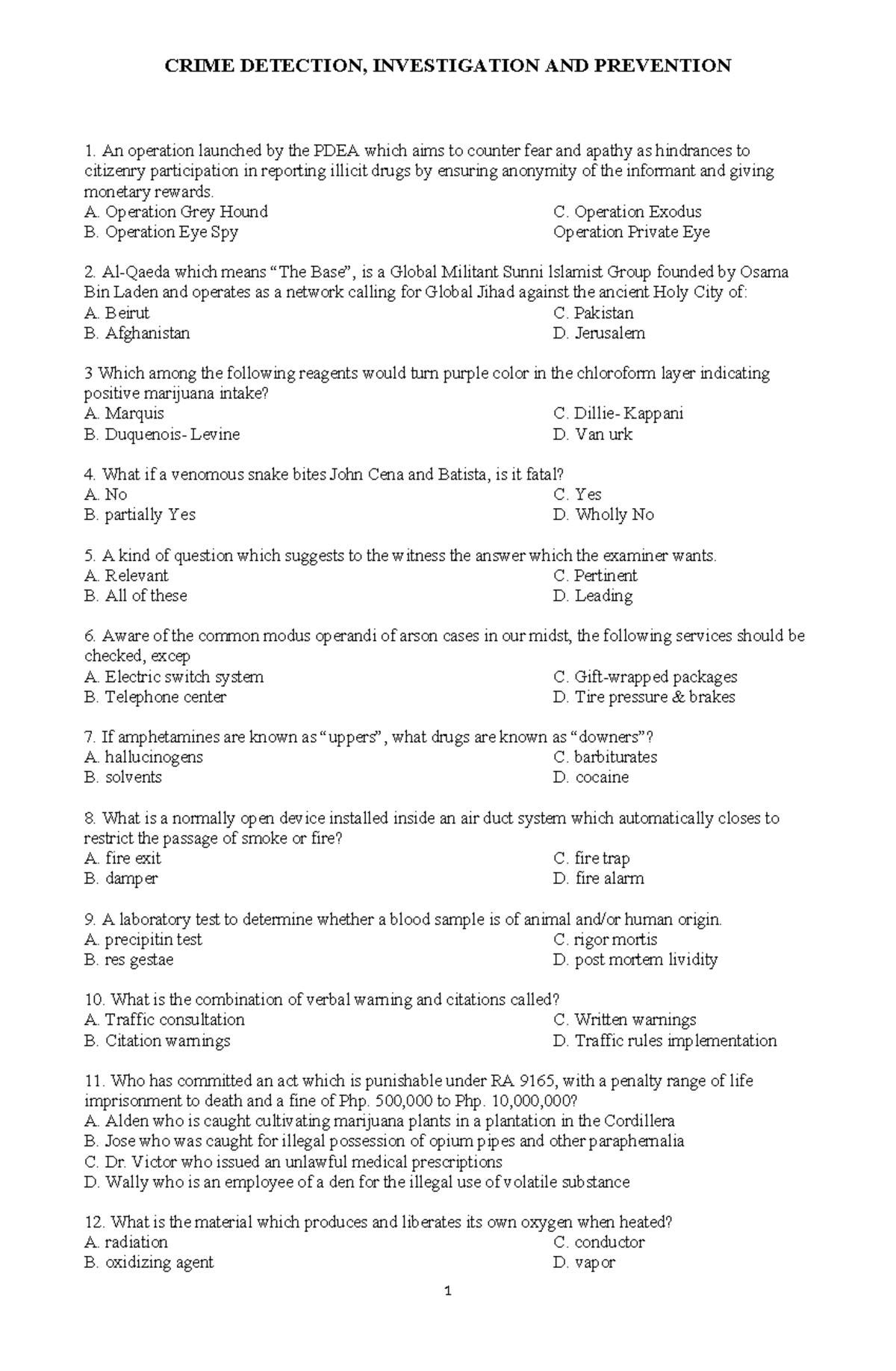 Crime Detection, Investigation, and Prevention Exam Review Guide - Studocu