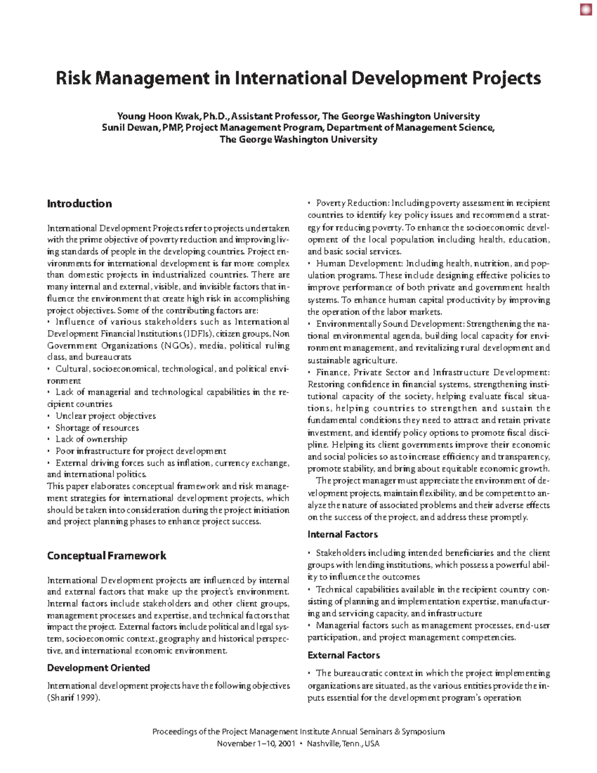 Risk Management Strategies for International Development Projects (PMGT ...