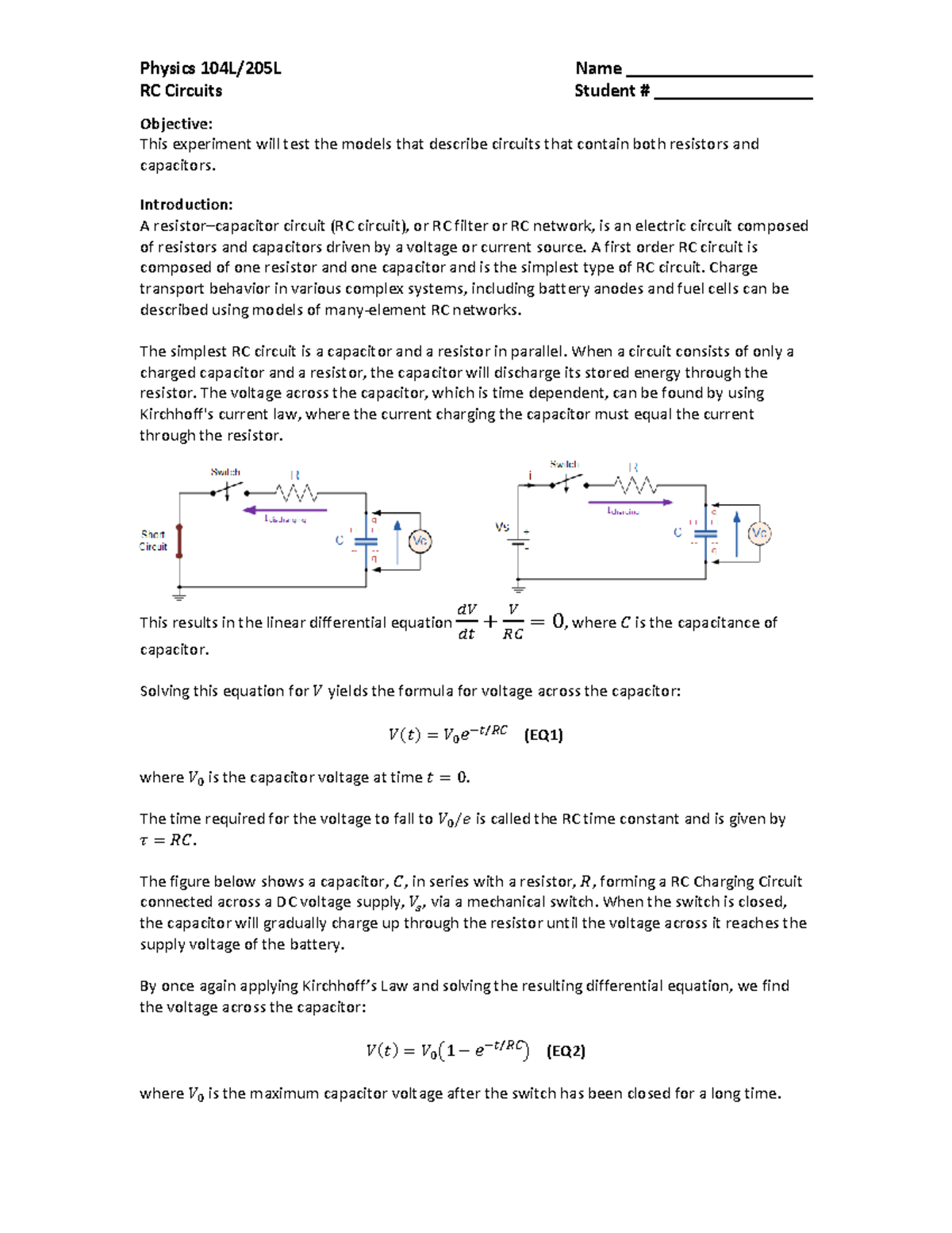 RC Circuits lab report phy 104 l - Physics 1 04 L/205L Name ...