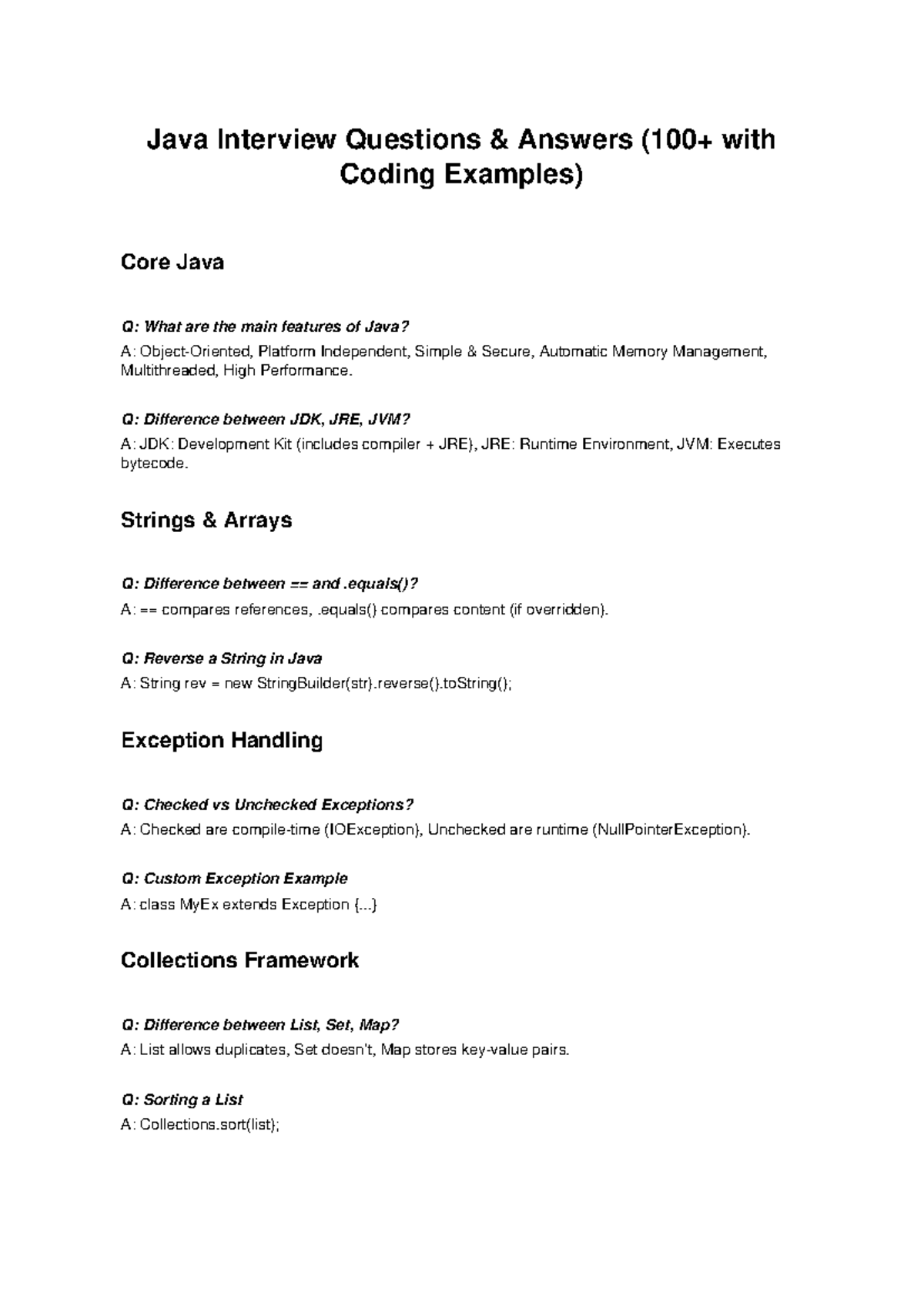 Java Interview Questions & Answers (Core Java) - Studocu