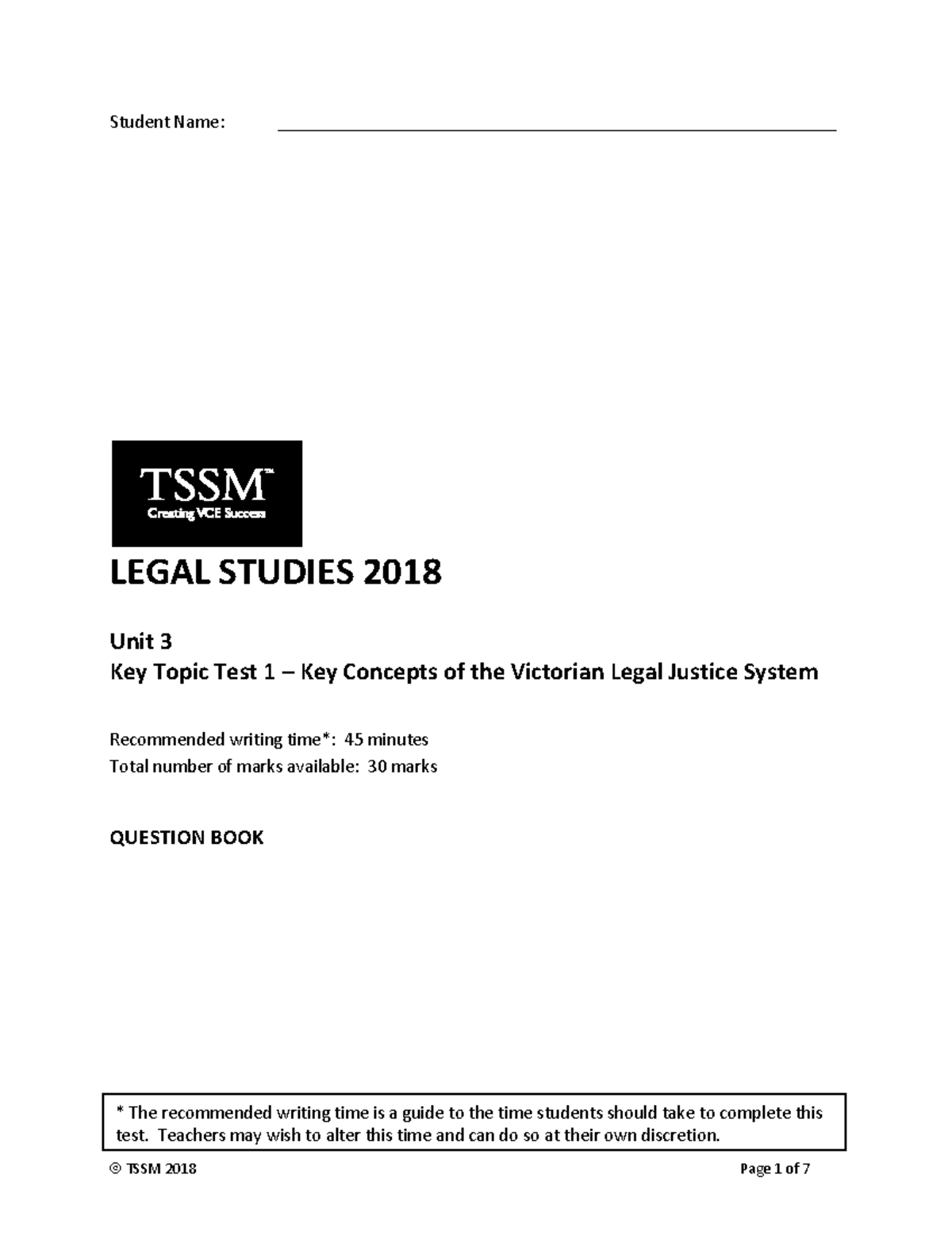 Legal Studies 2018 Unit 3 KTT 1 - Q & A Book on Legal Justice System ...