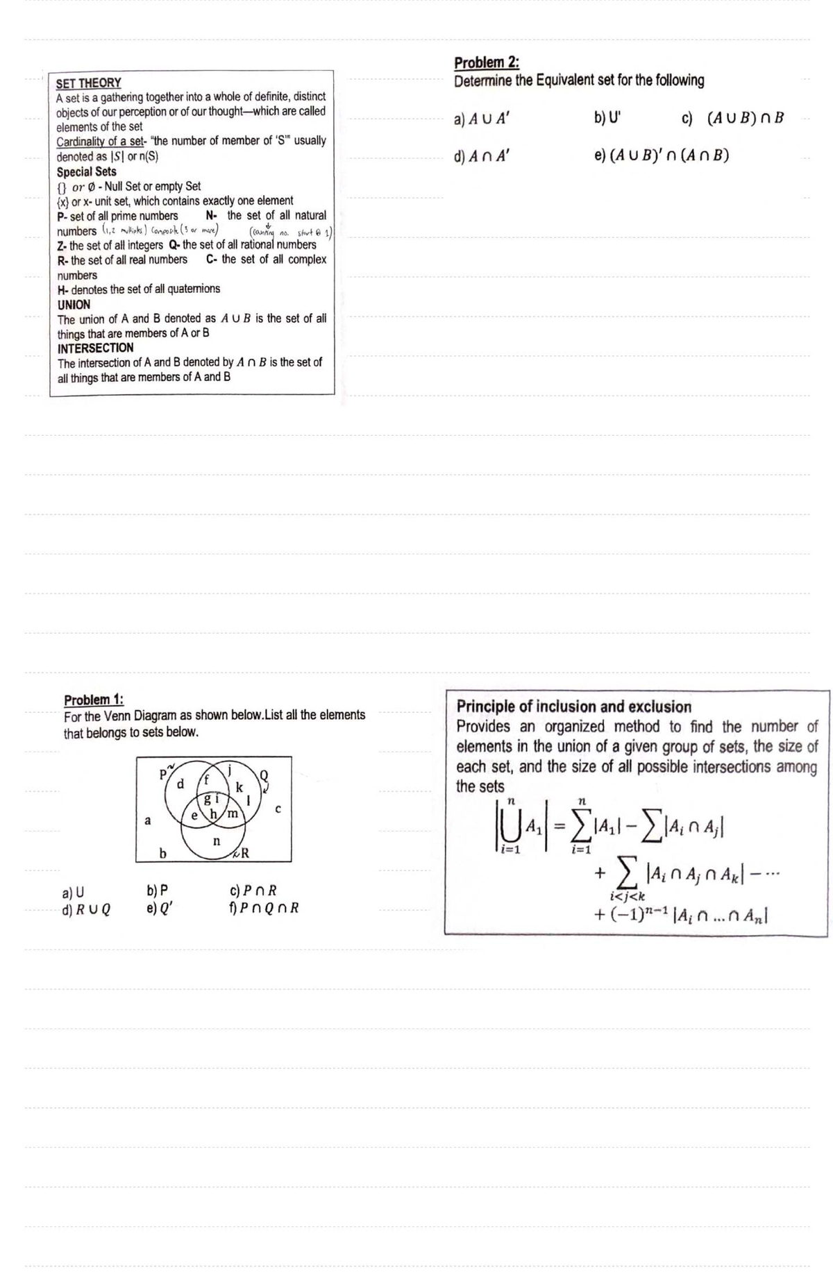 Algebra - Problem Set on Set Theory and Age Problems - Studocu