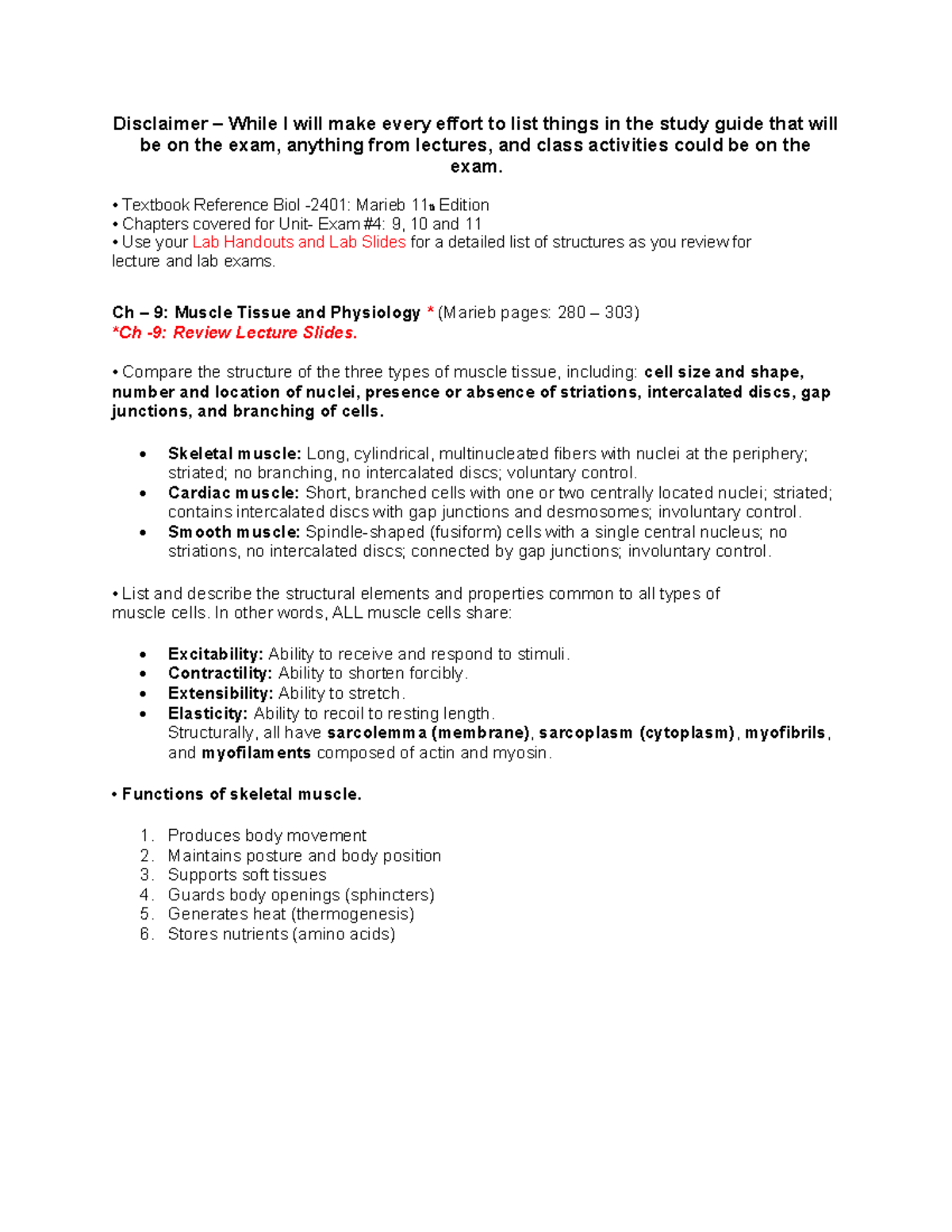 Muscle Physiology and Action Potentials Study Notes (Biol-2401) - Studocu