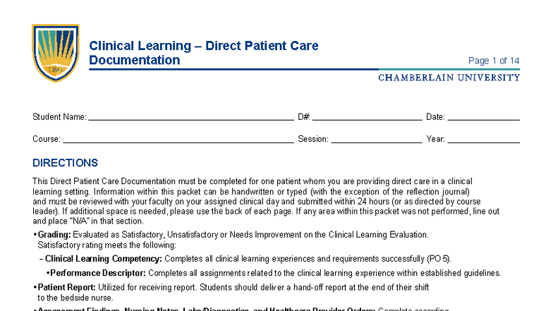 Clinical Learning Direct Patient Care Documentation (DPCD 20) - Studocu