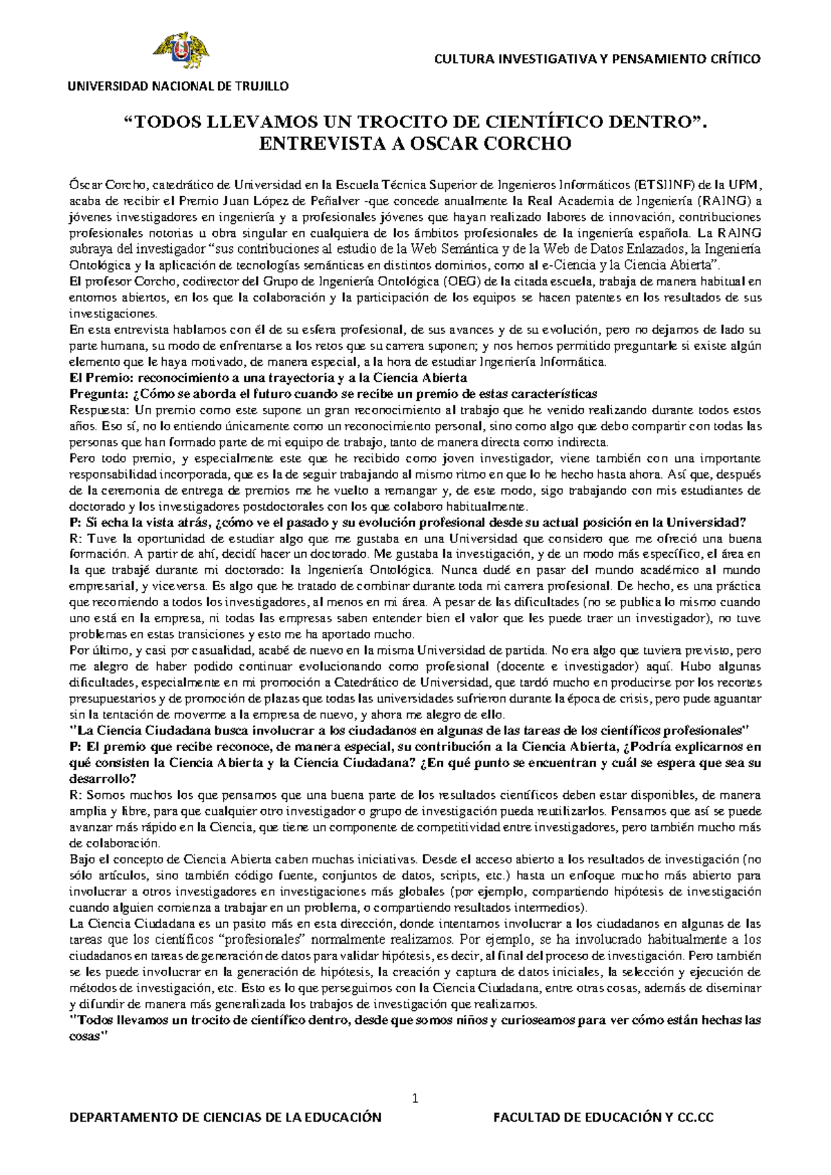 Entrevista a Oscar Corcho: Ciencia Abierta y Colaboración en Ingeniería - Studocu