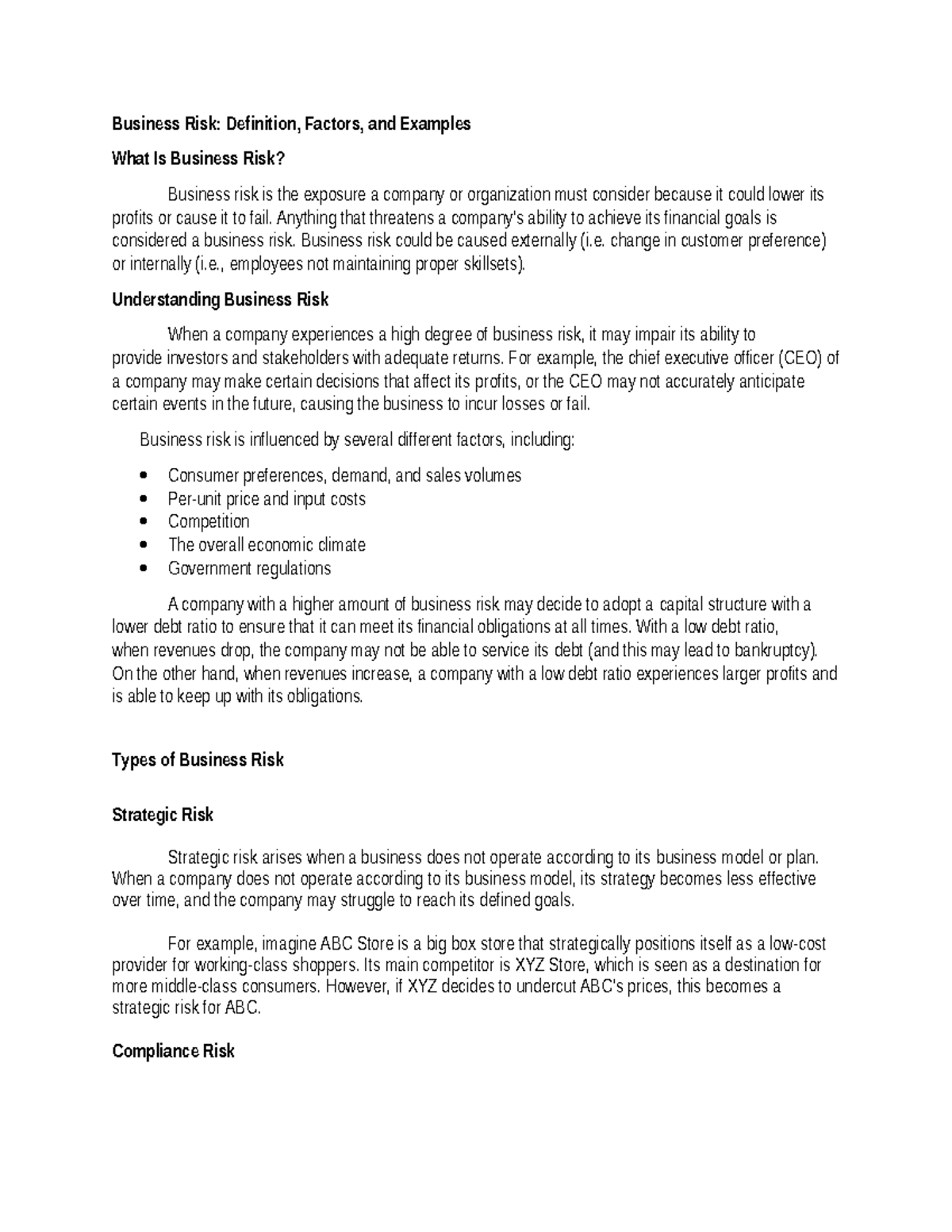 Business Risks - Discussion: Definition, Types, and Management ...