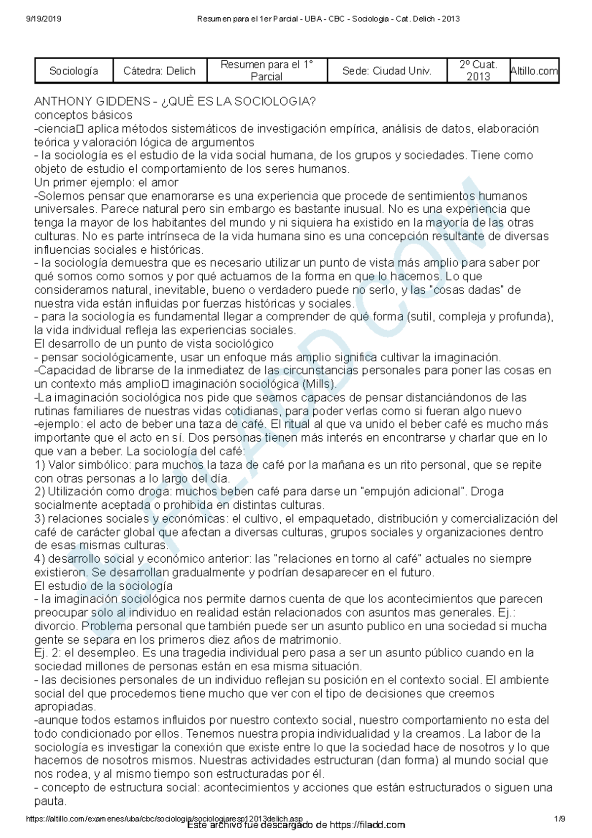 Resumen Sociología Delich - 1° Parcial 2018 CBC UBA - Studocu