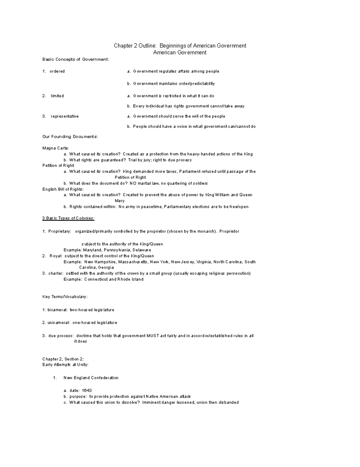 Chapter 2 Outline: Foundations of American Government (Gov 101) - Studocu