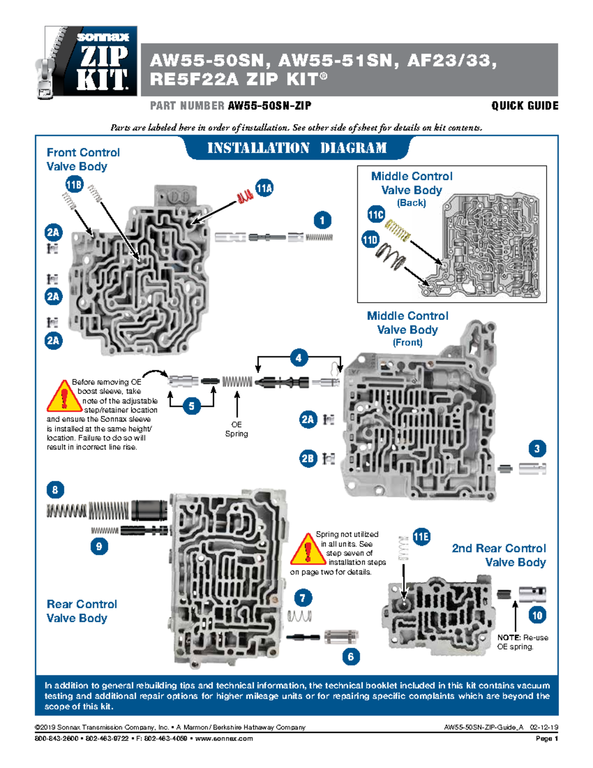 AW55 50SN ZIP KIT - Installation & Testing Guide for Transmission Parts ...