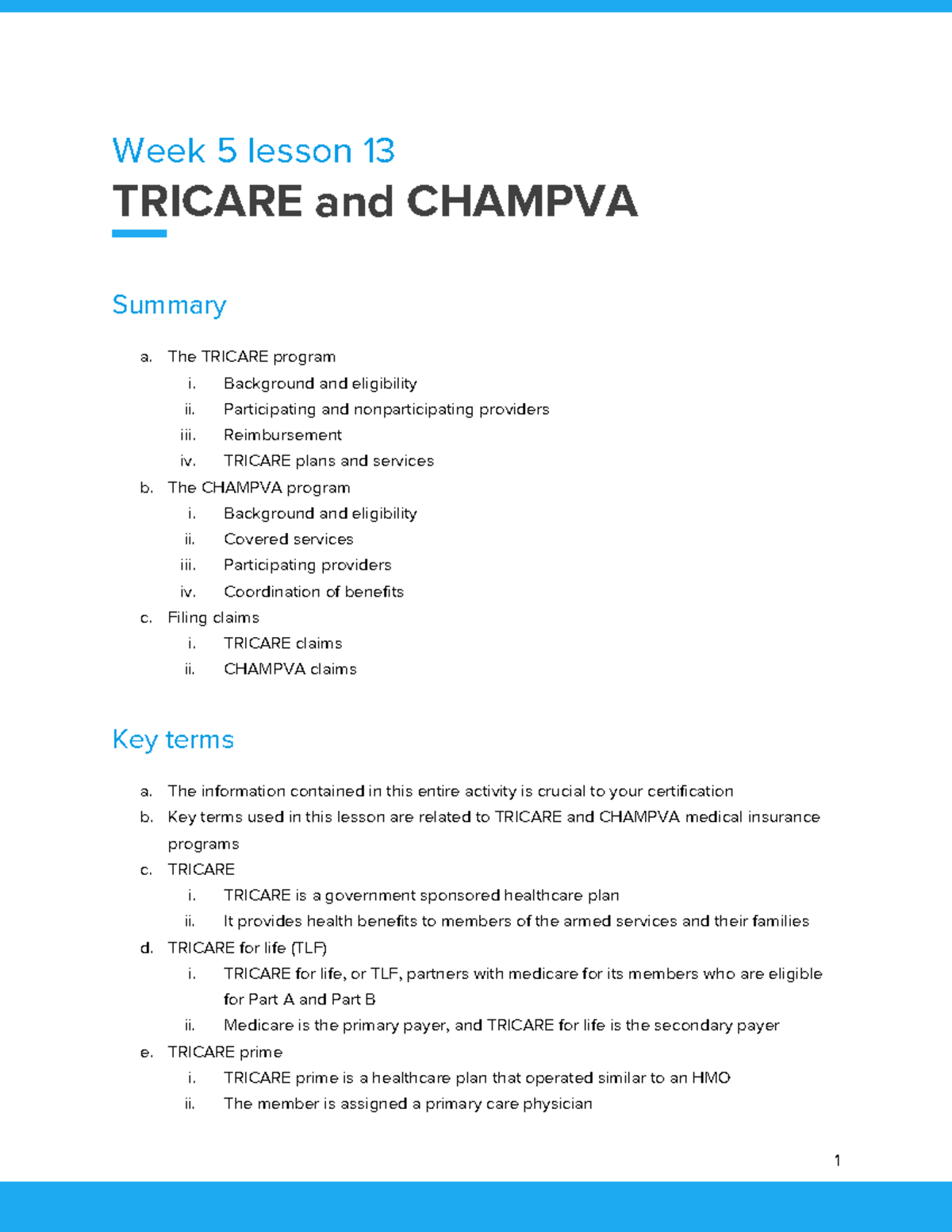 Week 5 Lesson 13: TRICARE & CHAMPVA Overview - Eligibility, Benefits ...