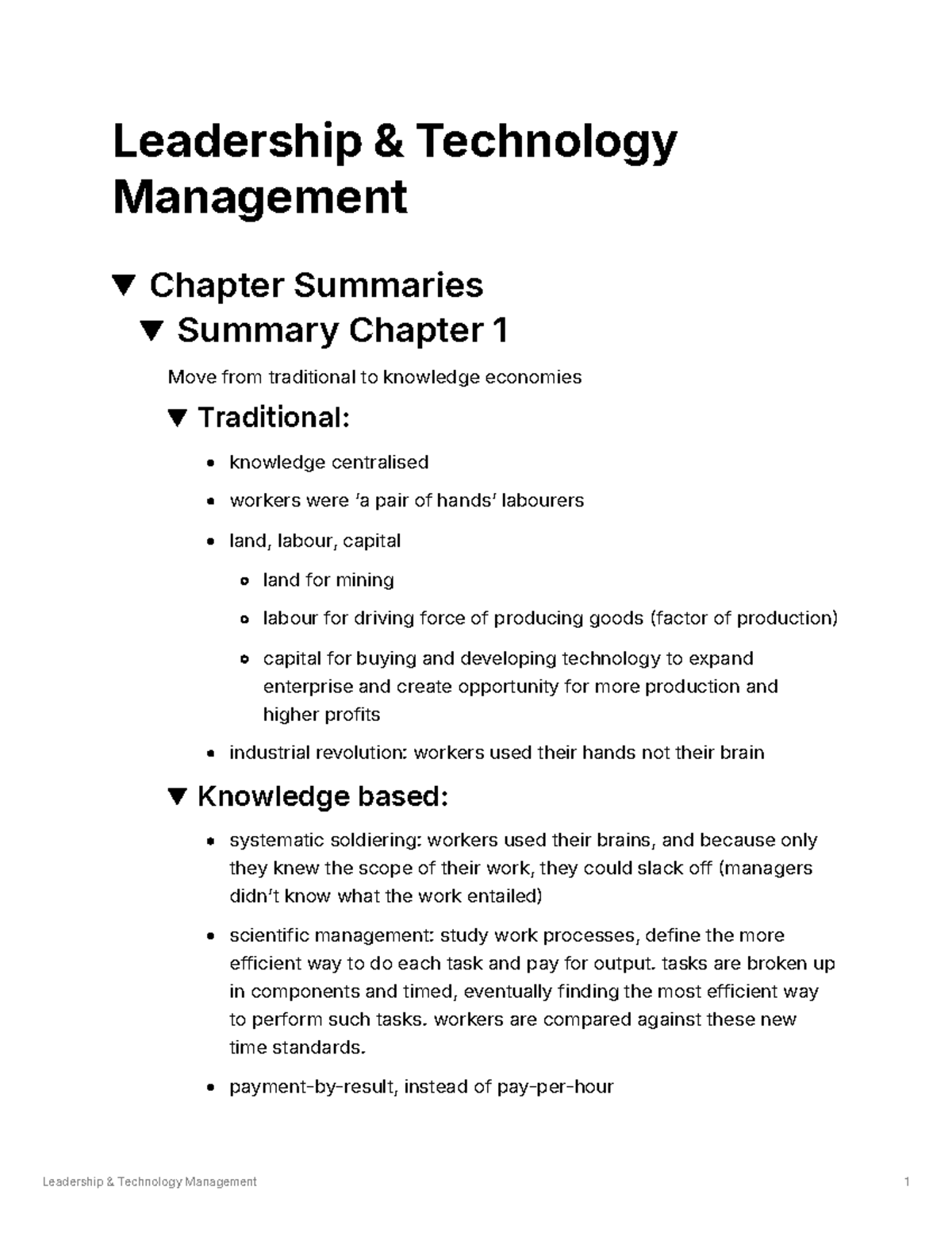 LTM Chapter Summaries: Transitioning to Knowledge Economies and ...