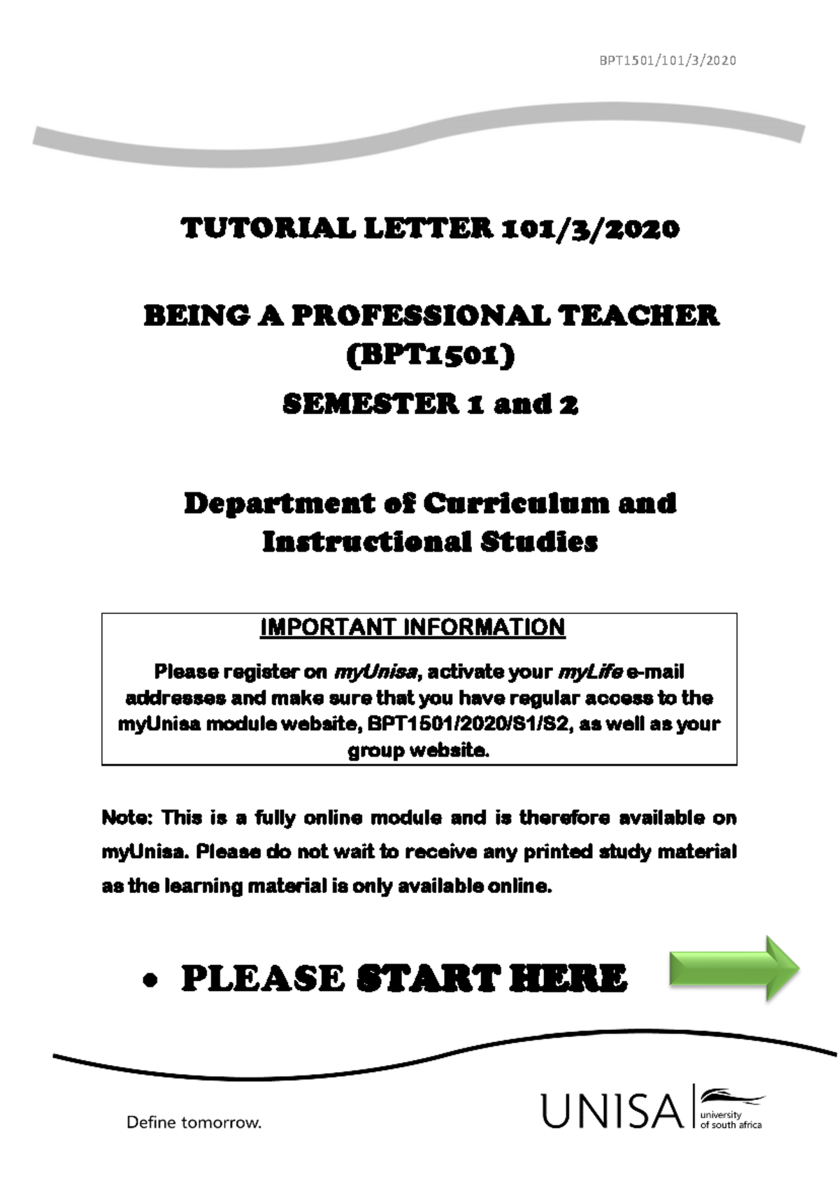 BPT TUT - Tutorial of BPT1501 - Warning: TT: undefined function: 22 BPT1501/101/3/ TUTORIAL ...