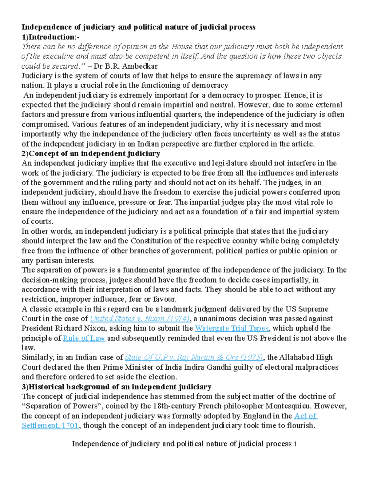 Independence OF Judicary - Independence of judiciary and political ...