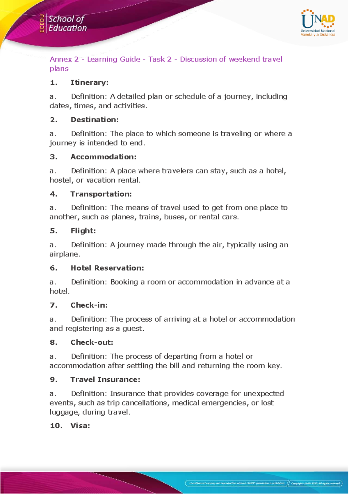 Annex 2 - Learning Guide: Weekend Travel Plans Discussion - Studocu