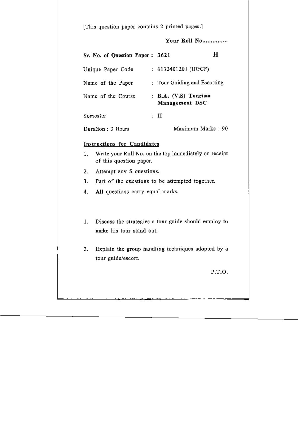 Final Exam: Tour Guiding and Escorting (B.A. Tourism) - Studocu