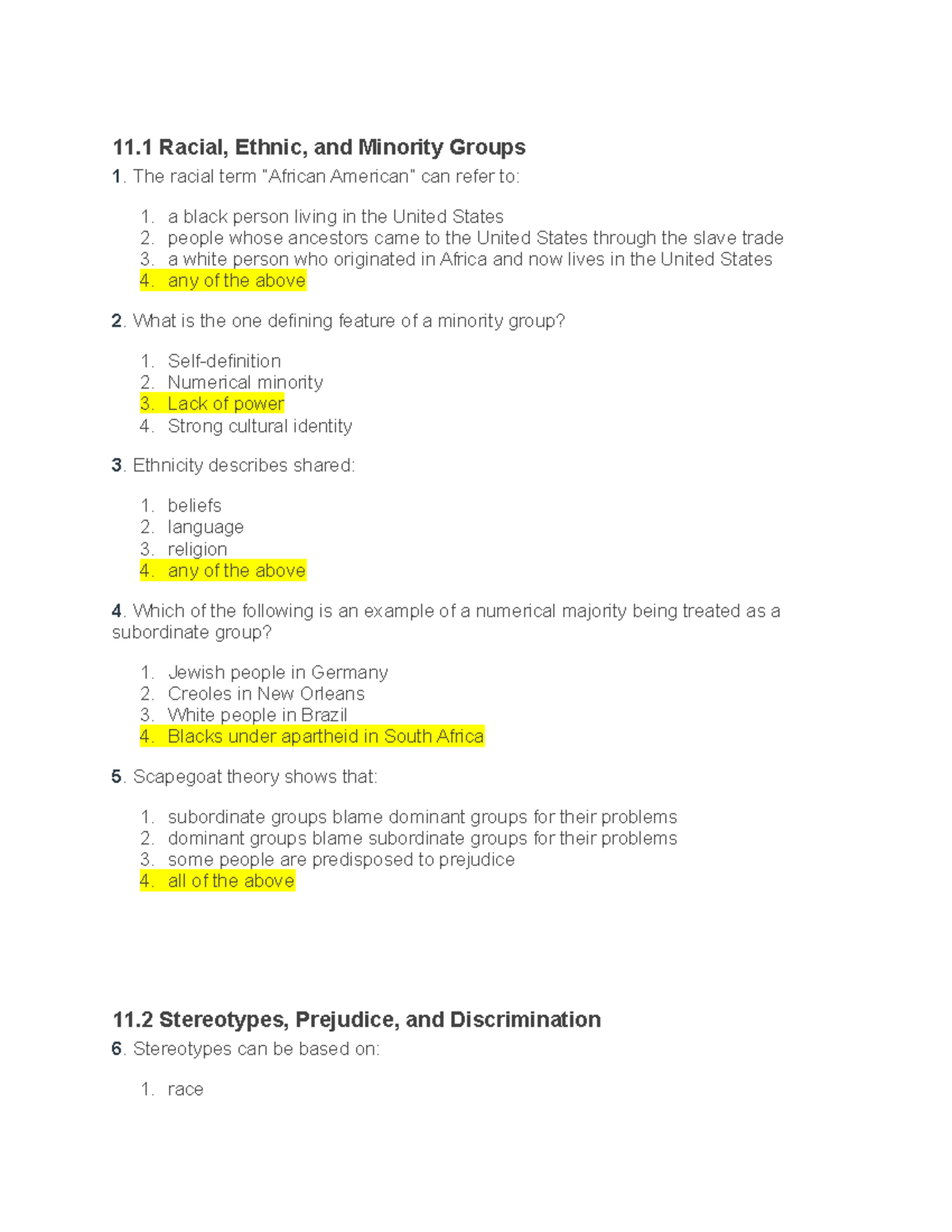 Chapters 11-12 Study Guide With Answers - 11 Racial, Ethnic, and ...