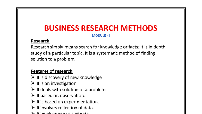 BRM 101 - Business Research Methods Module I Exam Notes - Studocu