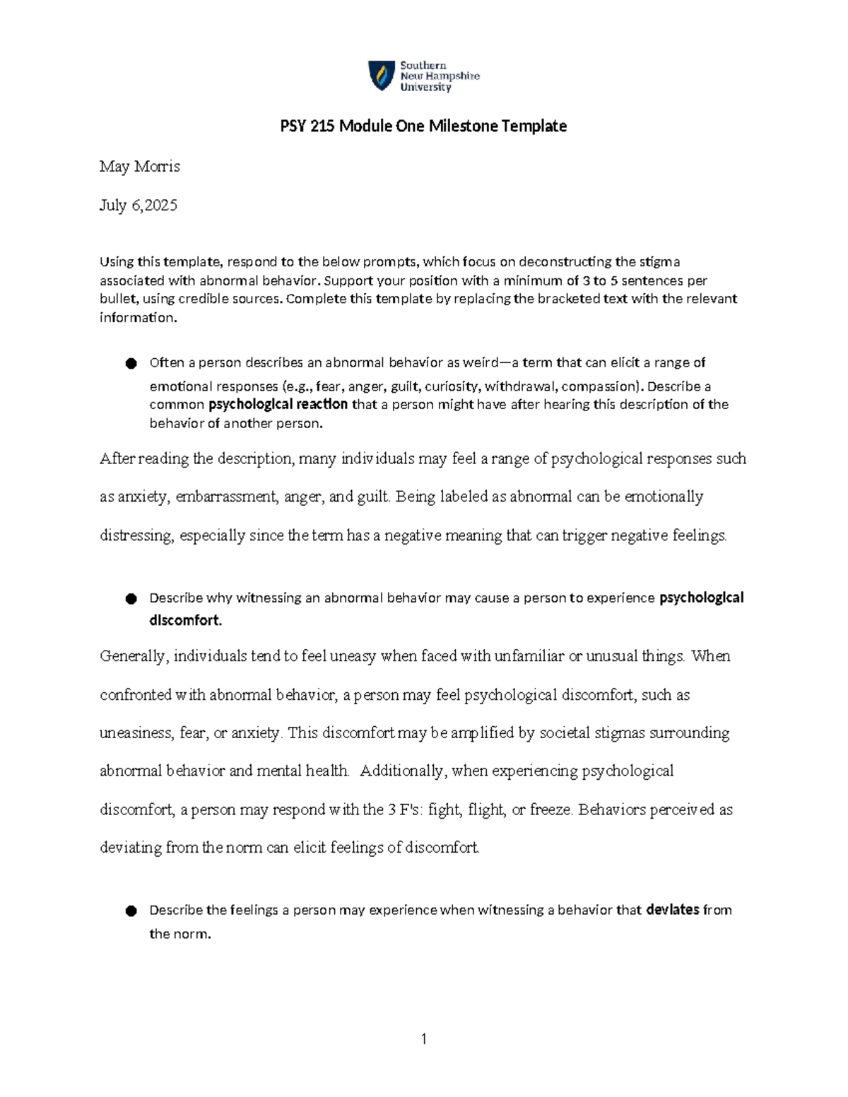 PSY 215 Module 1 Milestone: Deconstructing Abnormal Behavior Stigma ...