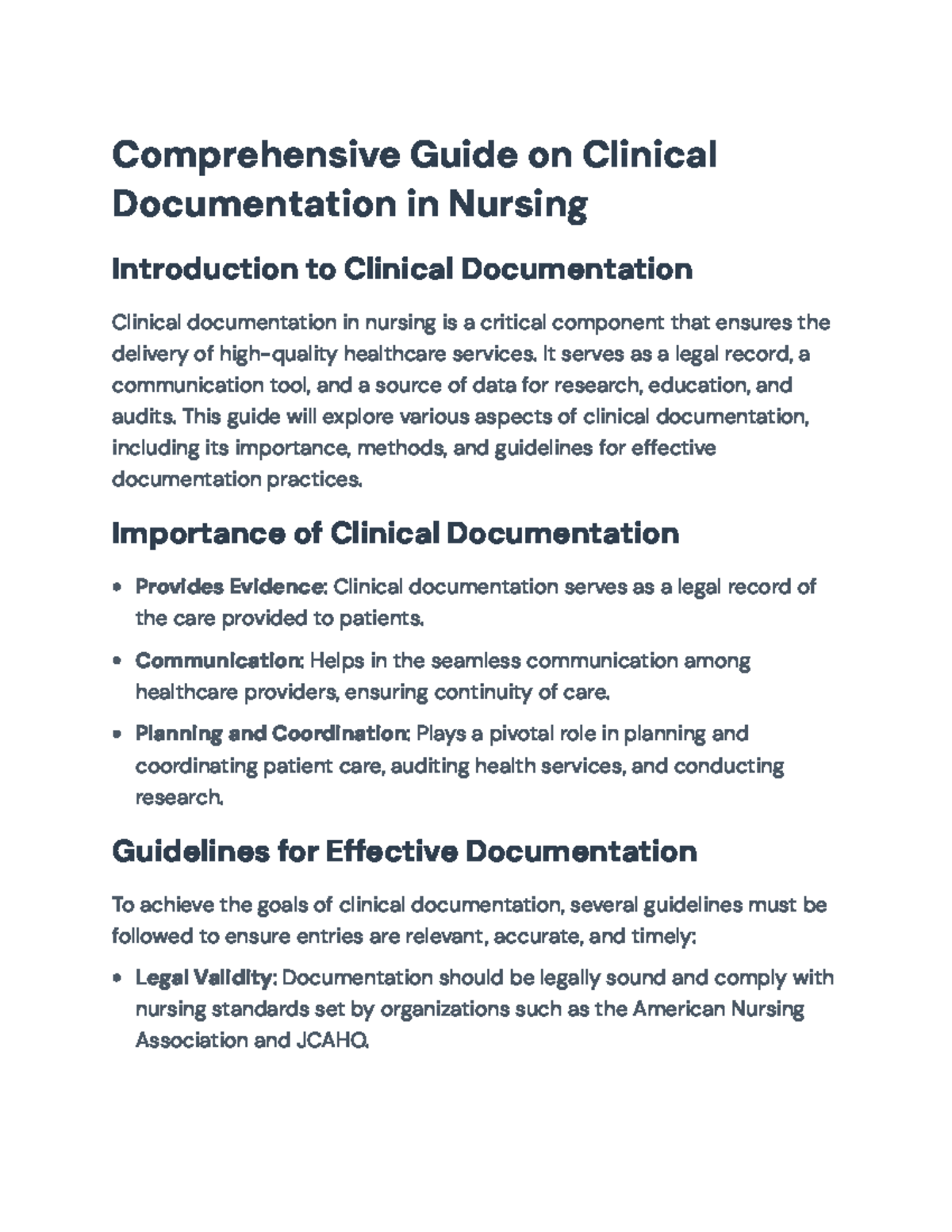 Comprehensive Guide on Clinical Documentation in Nursing (NURS 101 ...