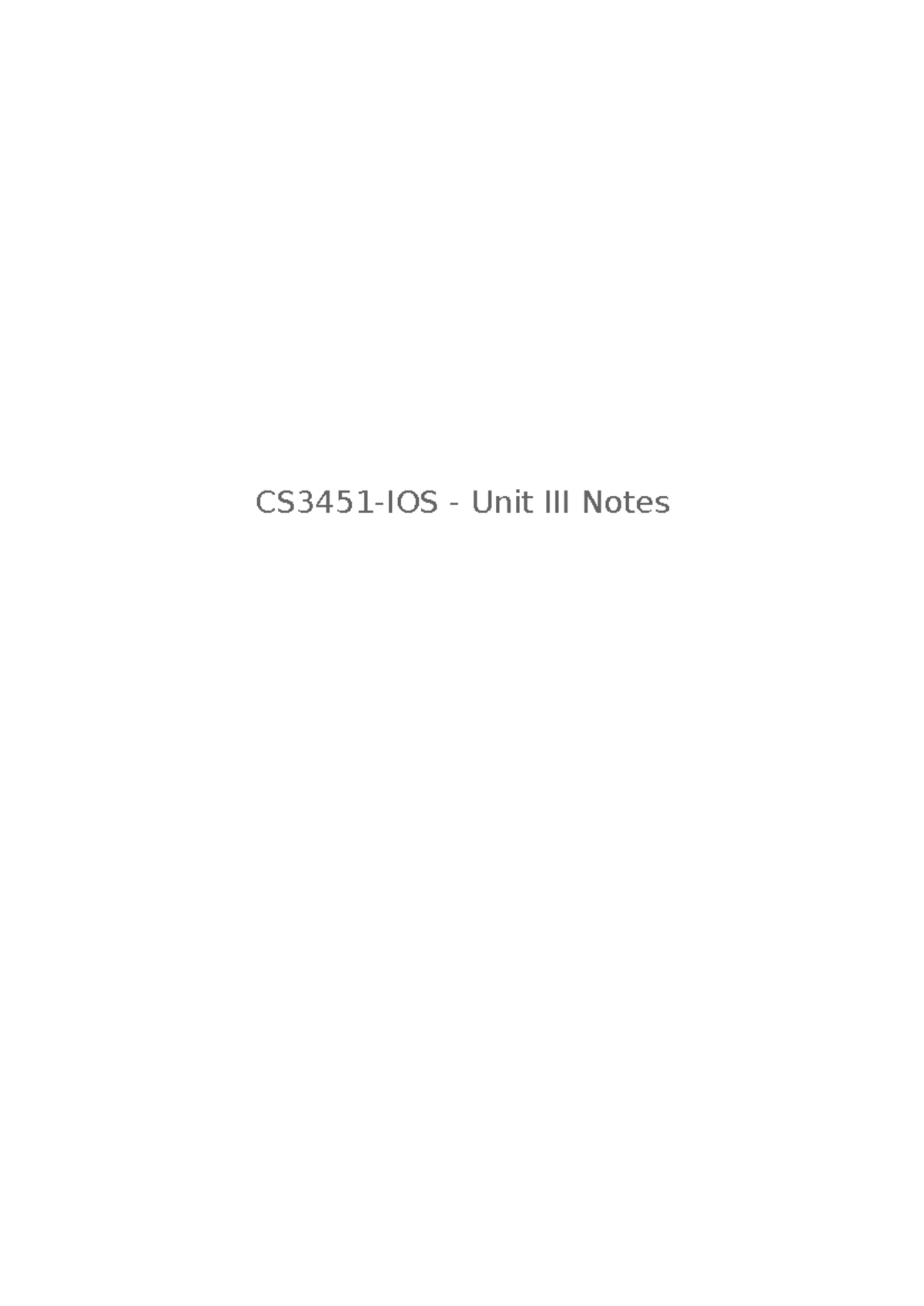 Cs3451 Unit Iii Notes On Operating Systems Memory Management