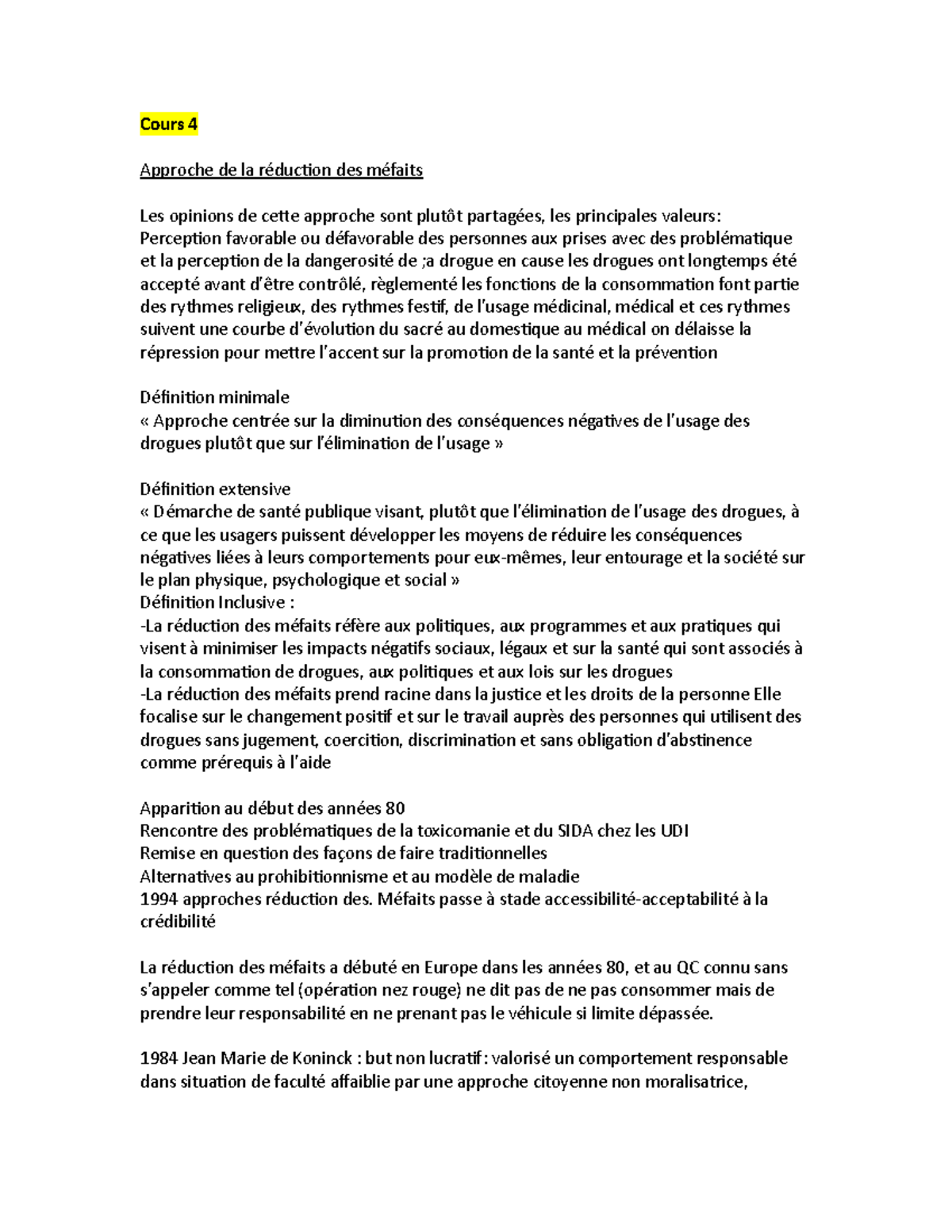 Cours 4 - décriminalisation de la possession de SPA - Cours 4 Approche ...