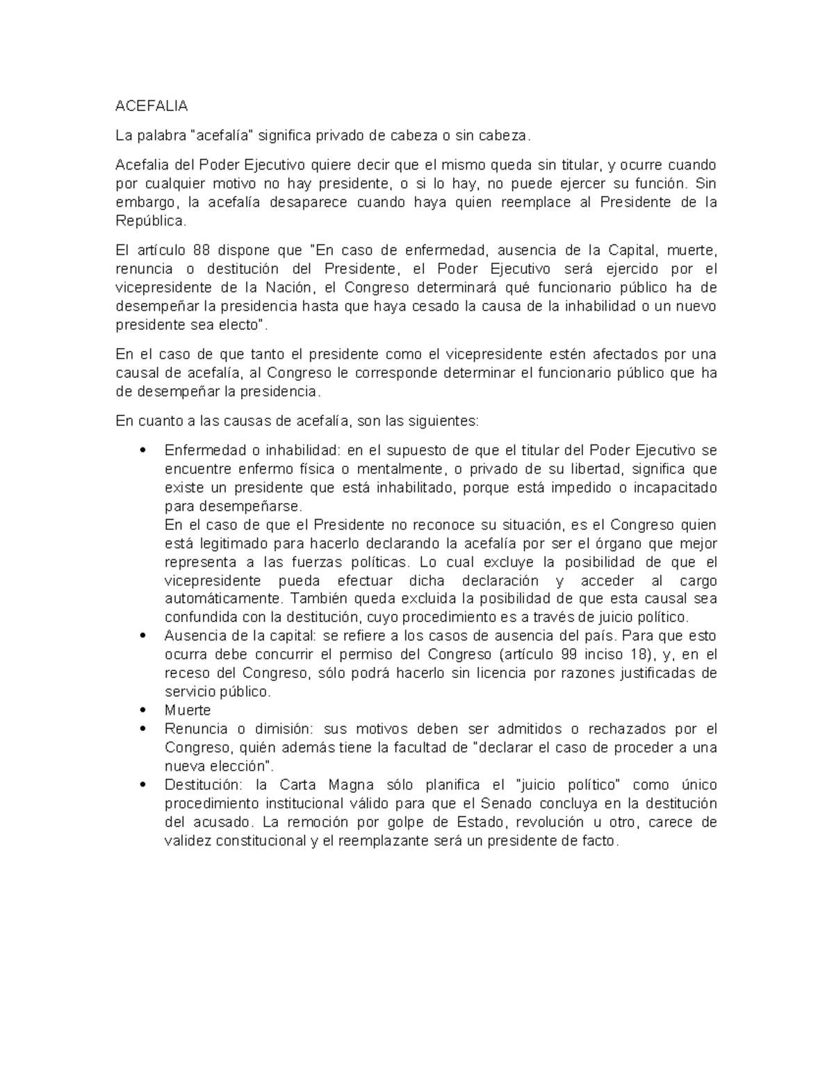 ACEFALIA en el Poder Ejecutivo: Causas y Consecuencias - Studocu