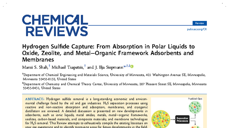 Review of H2S Capture Technologies: Absorption, Adsorption, and ...