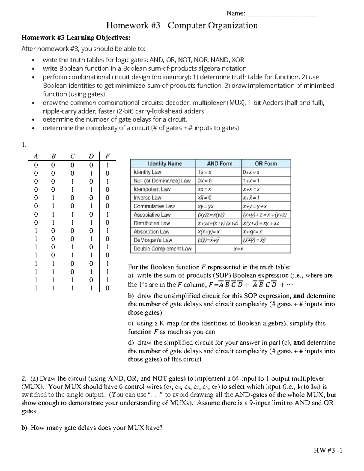 Hw3 - Computer Organization Homework on Logic Gates and Circuits - Studocu