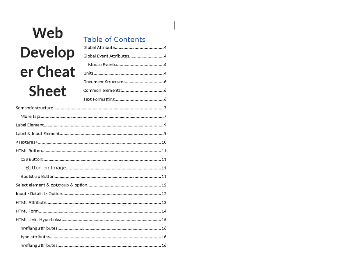 Web Development Cheat Sheet Essential Notes And Tips Studocu