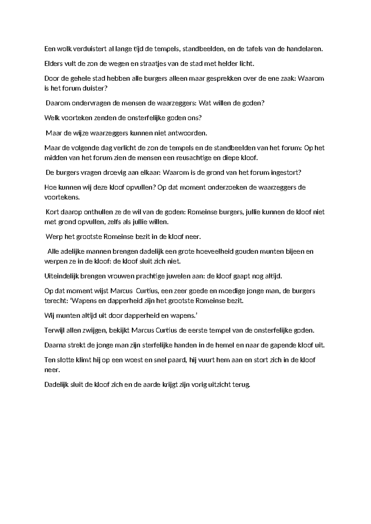 De Marco Curtio: De Opoffering van Marcus Curtius en de Kloof - Studocu